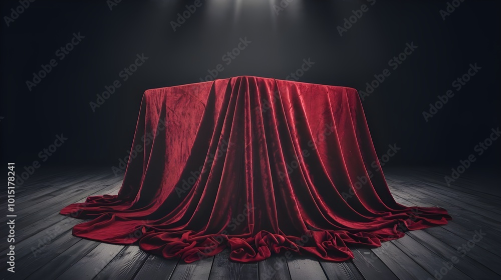 Red Velvet Draped Over Platform with Spotlight Stock Illustration ...