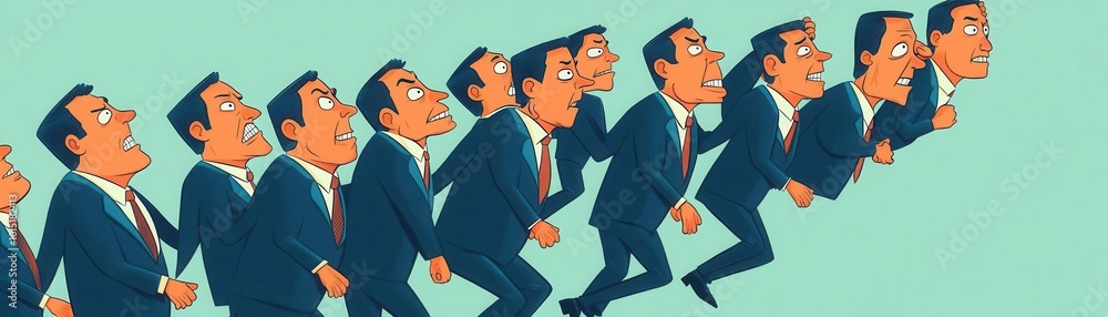 Cascade of shrinking businessmen in a blame game, illustrating toxic ...