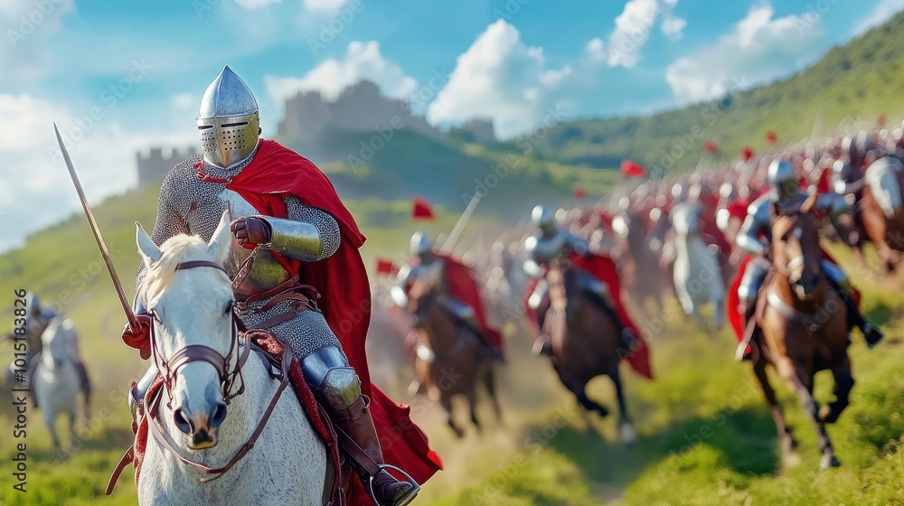 Dynamic Medieval Knight on Horseback in Battle Scene Stock Photo ...