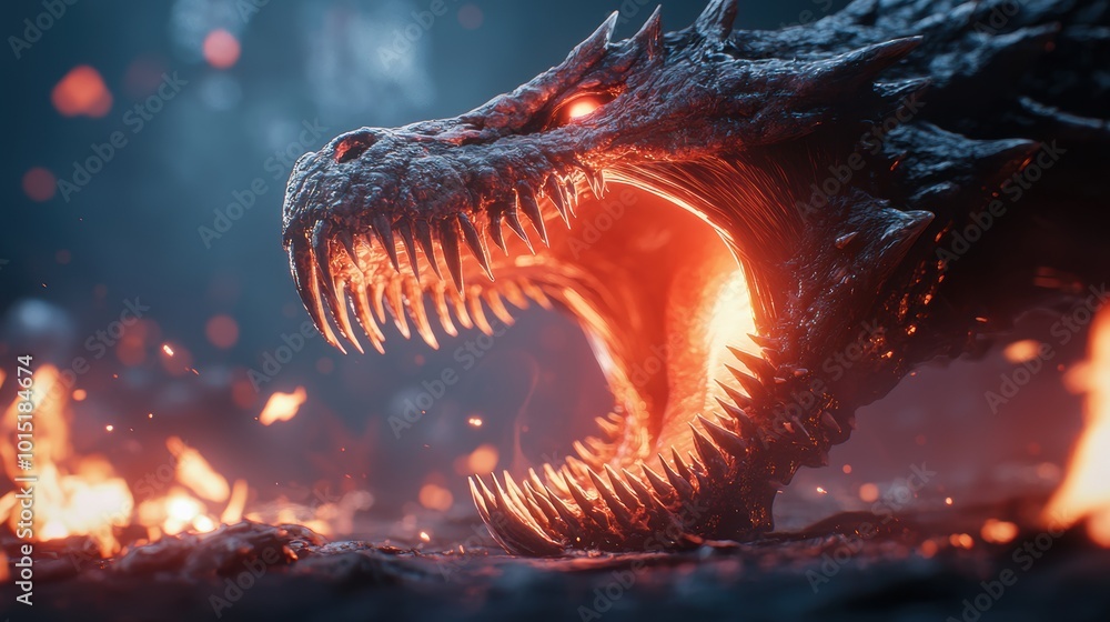 Rows of sharpened bone like teeth fill the gaping maw of a monstrous creature lurking in the ...