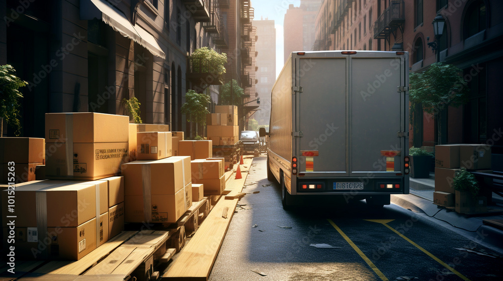 warehouse in the city forklift in warehouse industry boxes port truck ...