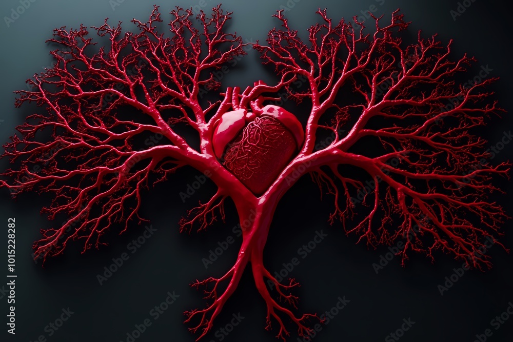 Realistic diagram of the coronary arteries, showing the major blood ...