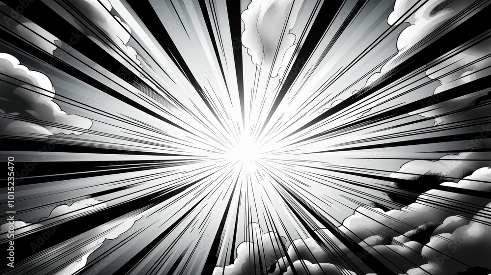 Comic book black radial lines overlay on white background. Royalty high ...