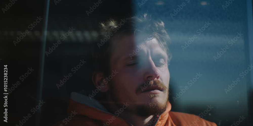 Contemplative Moment: A Young Man Reflects While Gazing Out a Window ...
