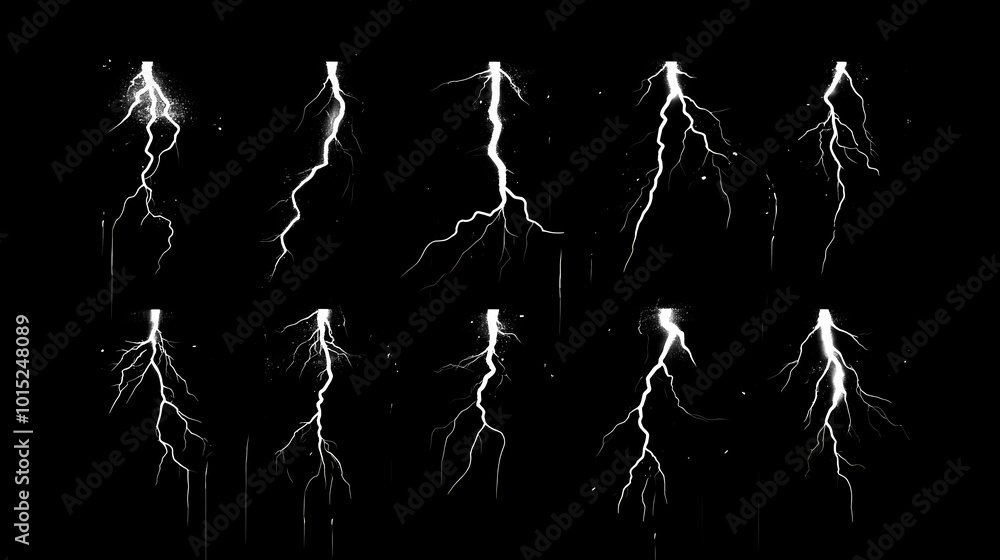 A sprite sheet presents lightning strikes animation, portraying ...