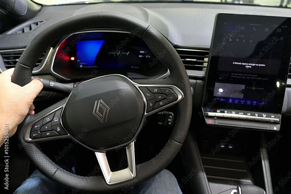 Detail of driver cockpit of modern french C-segment compact crossover ...