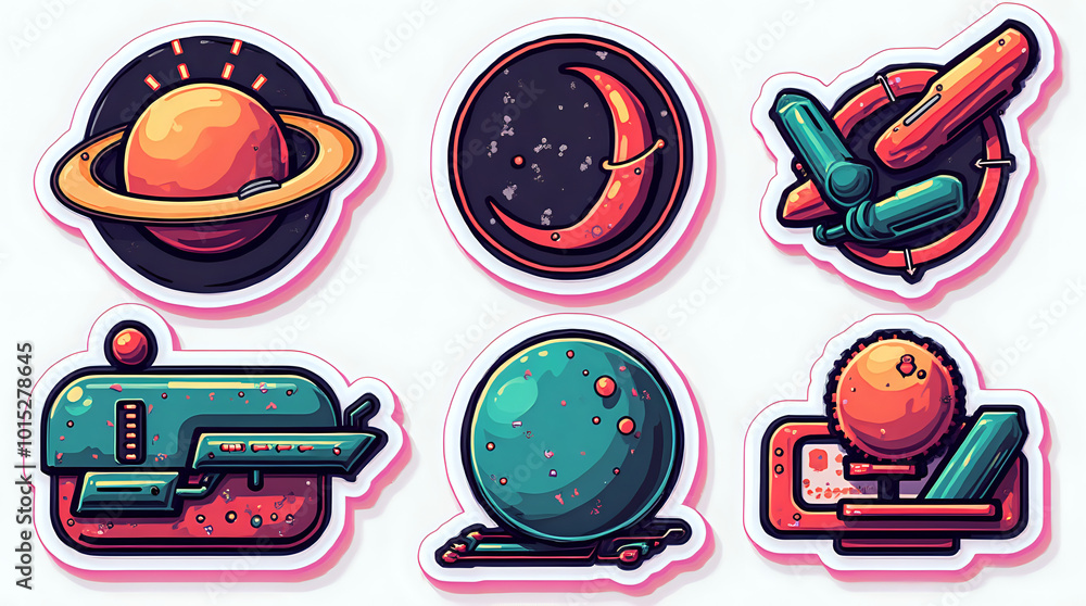 Beautiful vector sticker set, featuring sports, cars, buttons, retro ...