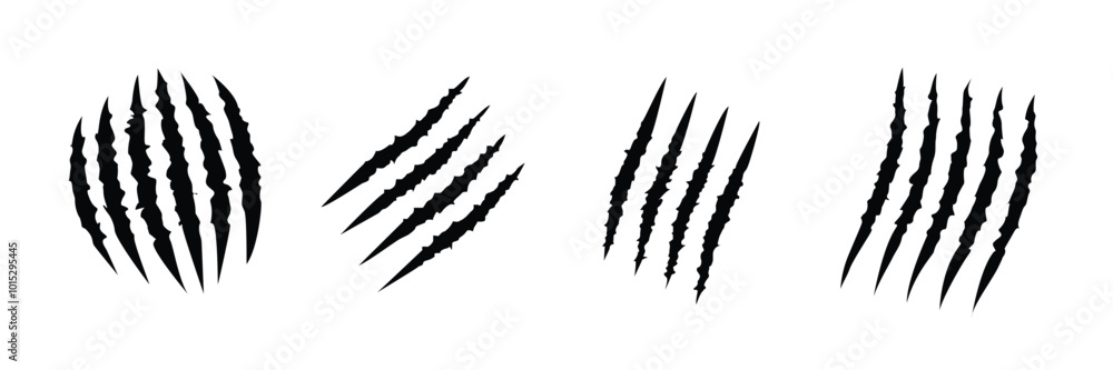 Scratches from claws of wild animals on white background. Paw shape ...