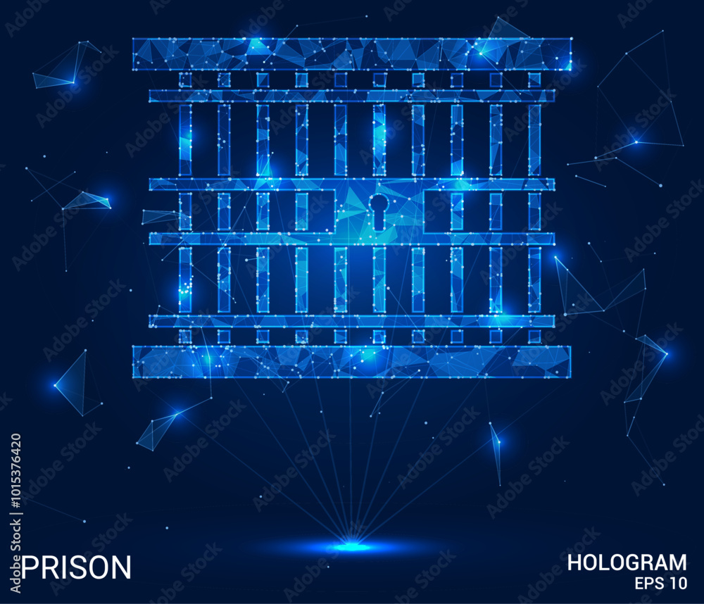 Hologram prison. Prison made of polygons, triangles, dots, and lines ...