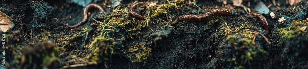 Macro Photography of Forest Soil with Moss and Earthworms in a Natural ...