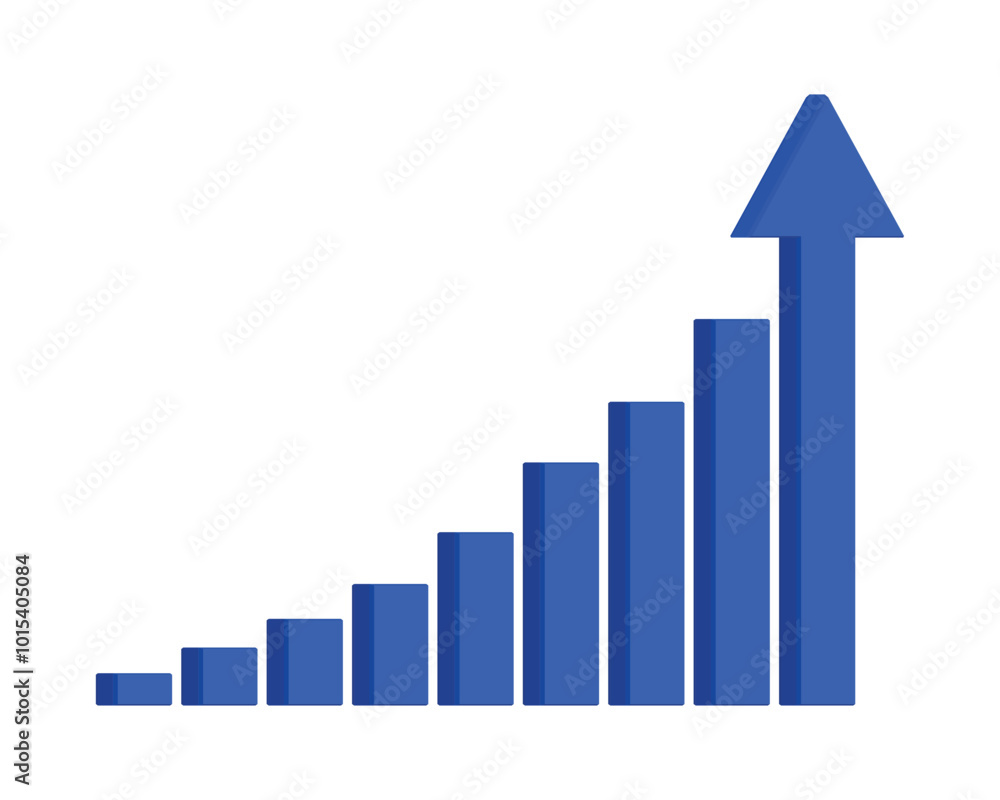 Upward stepping blue 3d arrow. Growth Bar blue stairs step to growth ...