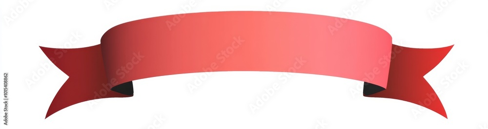 An isolated red ribbon banner, curved badge, label, title box, clip art ...