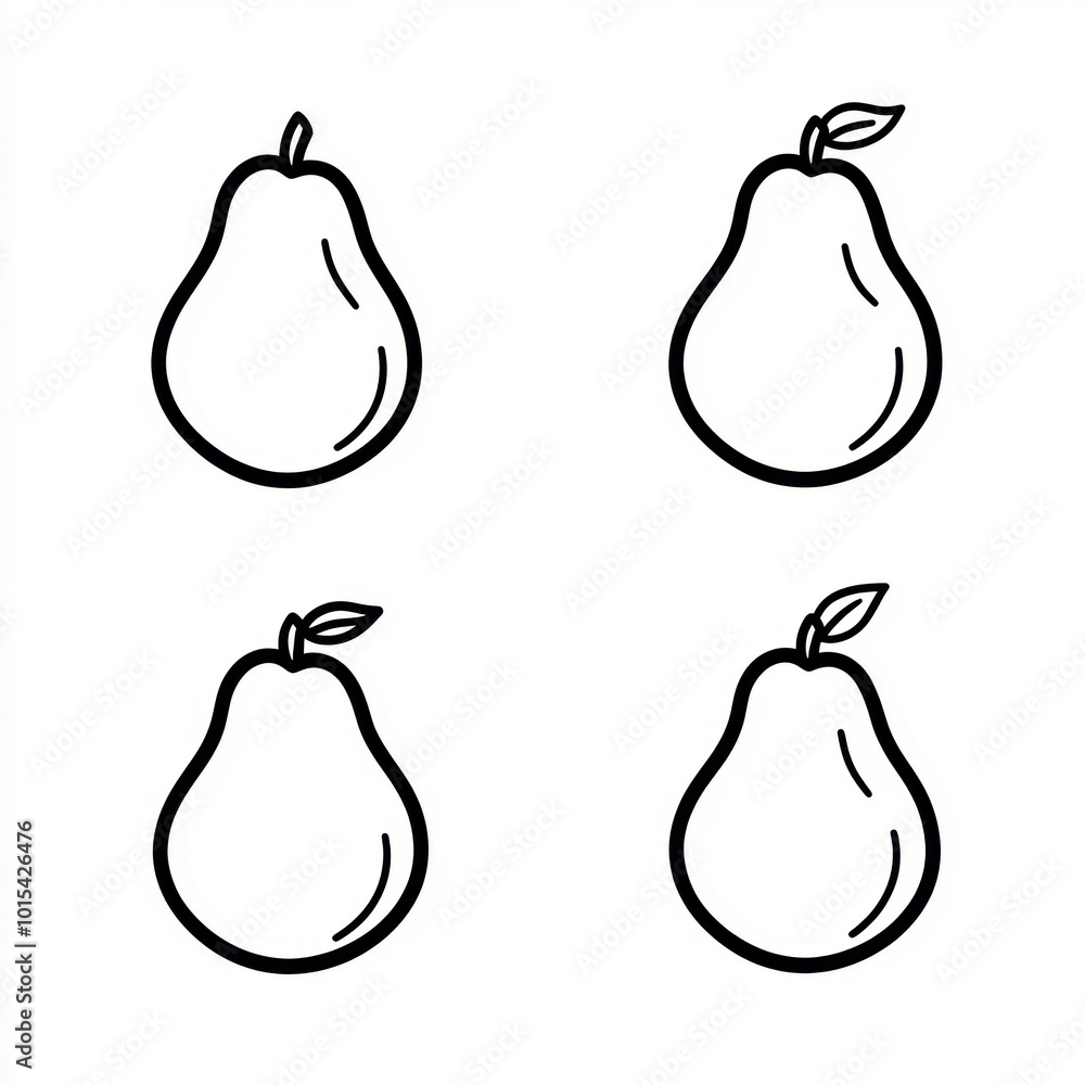 Artistic line art drawing of icon of pear fruit and tree branch leaf ...