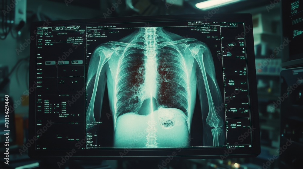 Male patient chest x ray shows internal injury generated by AI Stock ...