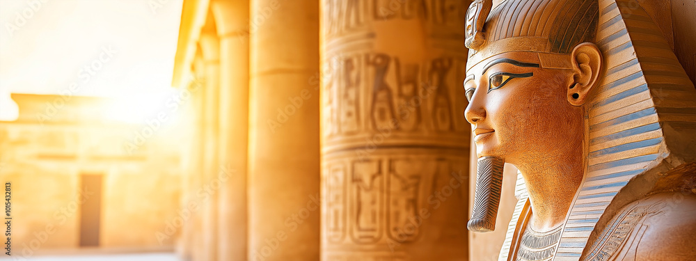 Ancient Egypt architecture banner. Pharaoh statue in ancient egyptian ...