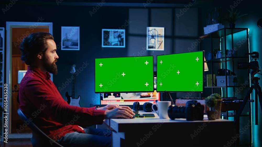 Freelancer working on mockup multi monitors setup for digital portfolio ...