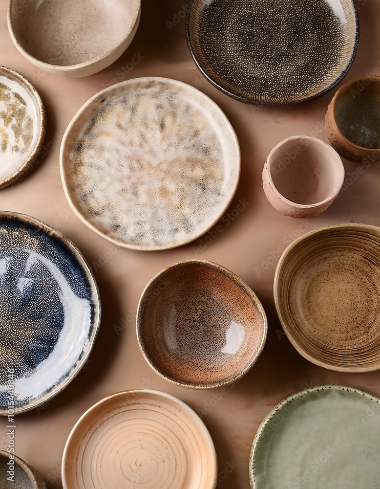 Artistic photo of various ceramic bowls with unique textures Stock ...