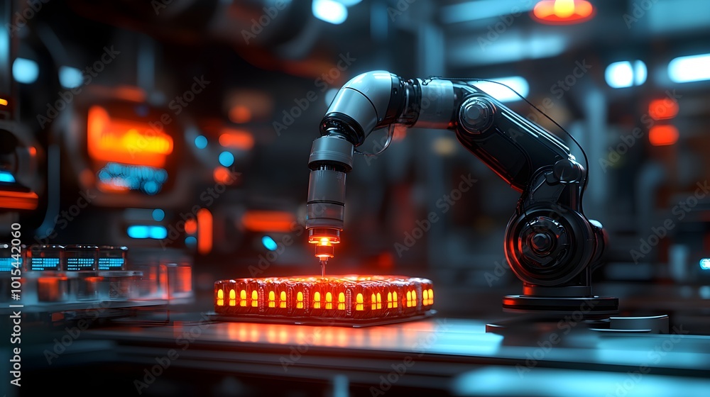 AI-powered robotic arm with laser scanners, evaluating uniform food ...