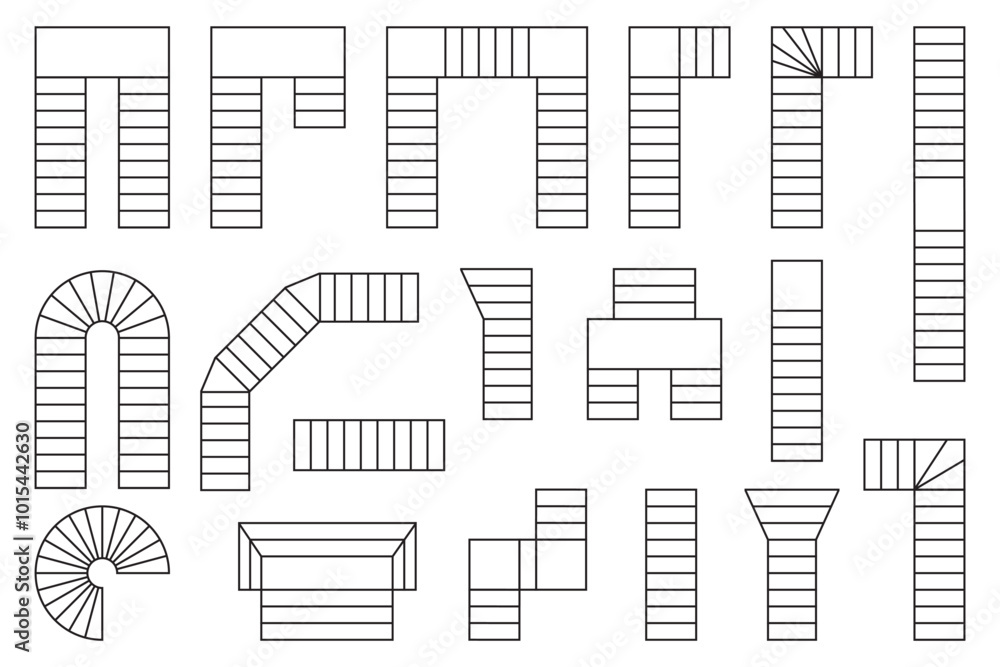 Set of stairs icons for flor plan. Staircase symbols for interior ...