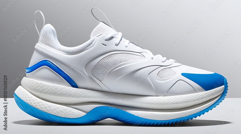 Sneakers, design or sport shoes on a white backdrop for gym workout ...