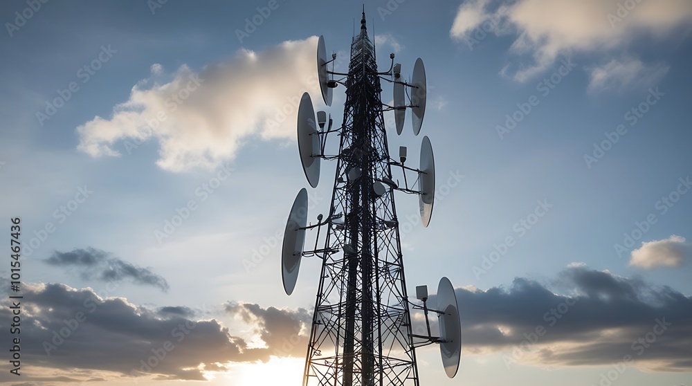 Telecommunication tower cellular. Macro Base Station. 5G radio network ...