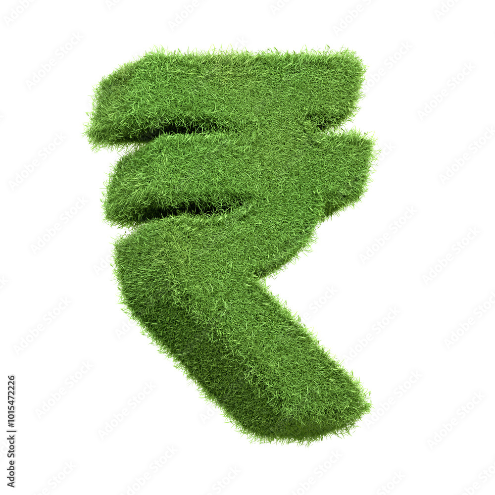 Indian rupee currency symbol made of green grass, symbolizing eco ...