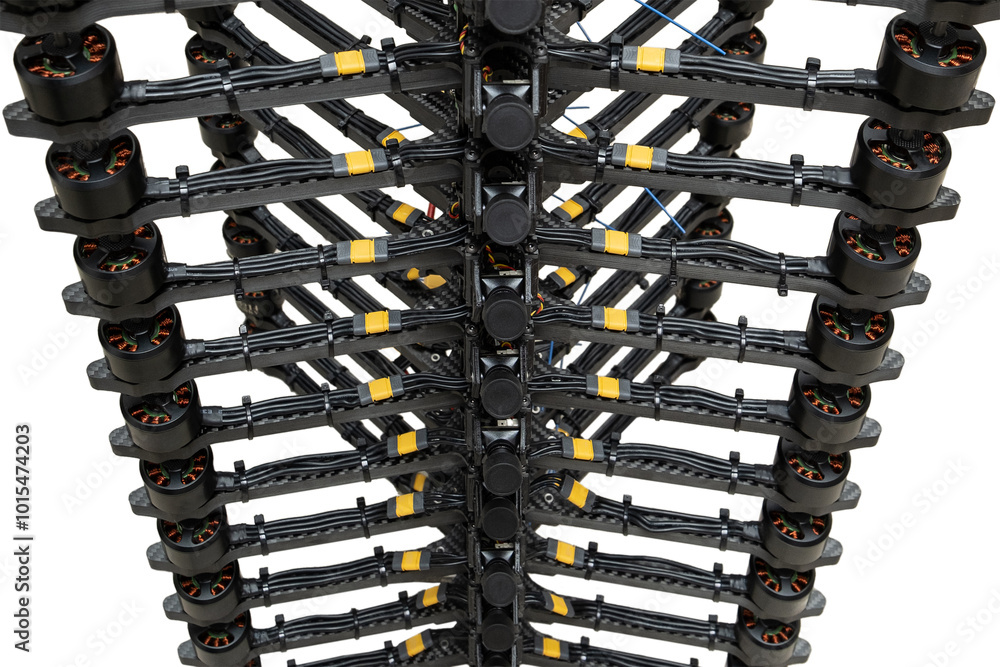A stack of fpv body drones with four engines and frontal cameras. Each ...
