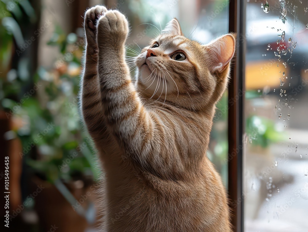 full-body depiction of an inquisitive cat standing upright with its ...