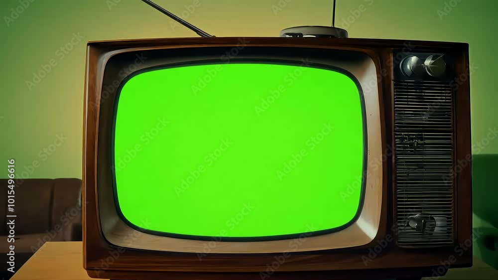 Witness vintage television zooming out reveal green screen allowing ...