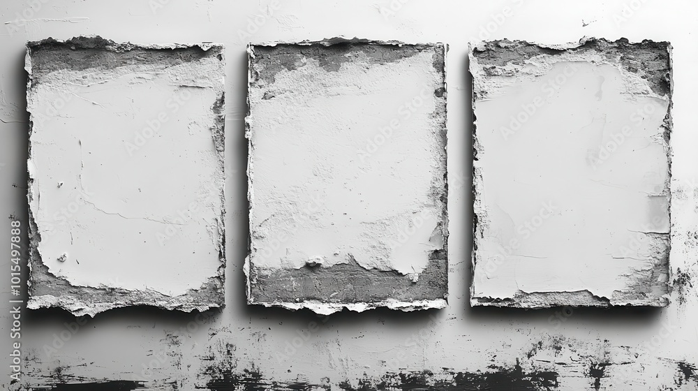 set of three distinct white vector grunge frames each displaying unique ...