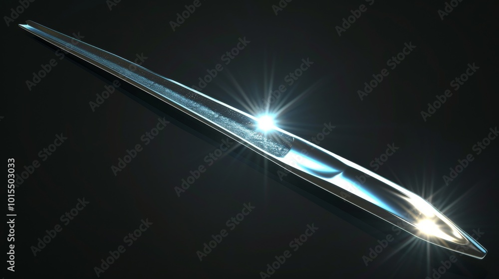 This 3D rendering showcases a sleek futuristic spear with reflective ...