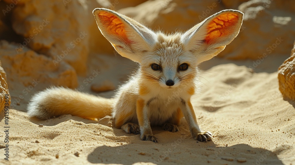 an A desert-adapted fennec fox using its large ears to dissipate heat ...