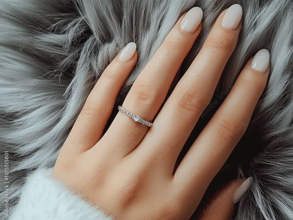 beautiful hand with the well done manicured , wearing a small diamond ...