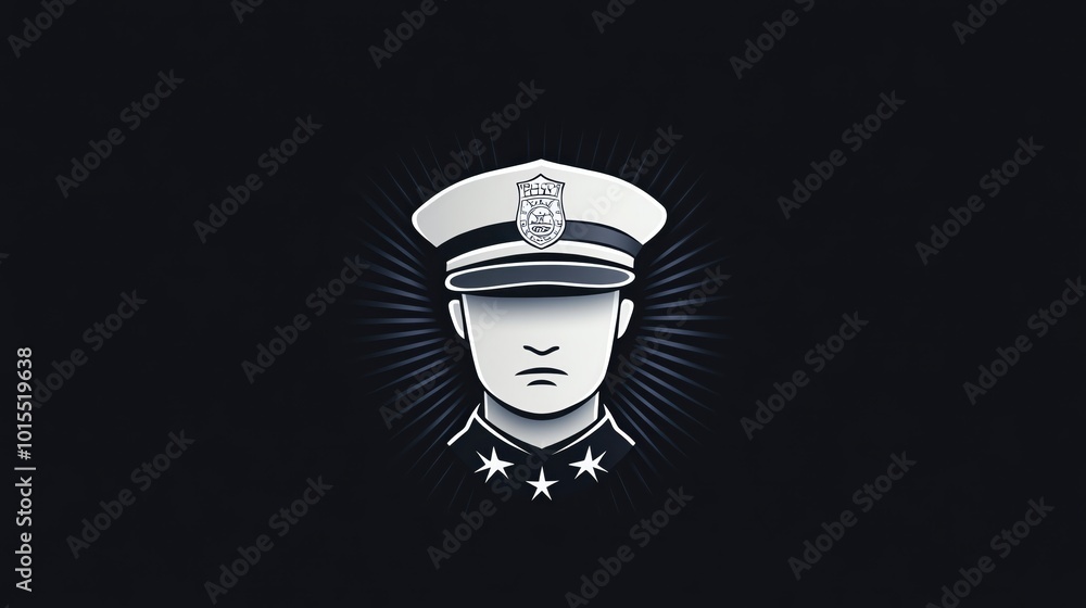 Stylized police officer emblem with stars on a black background for law ...