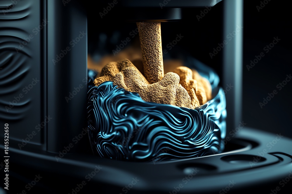 3D model of a protein powder supplement being poured into a blender ...