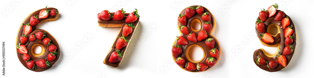 Numbers 6, 7, 8, 9. Alphabet Made of Cake with Chocolate Icing and ...