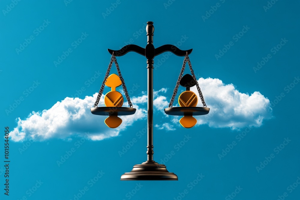 Minimalist depiction of two scales balancing opposing moral symbols ...