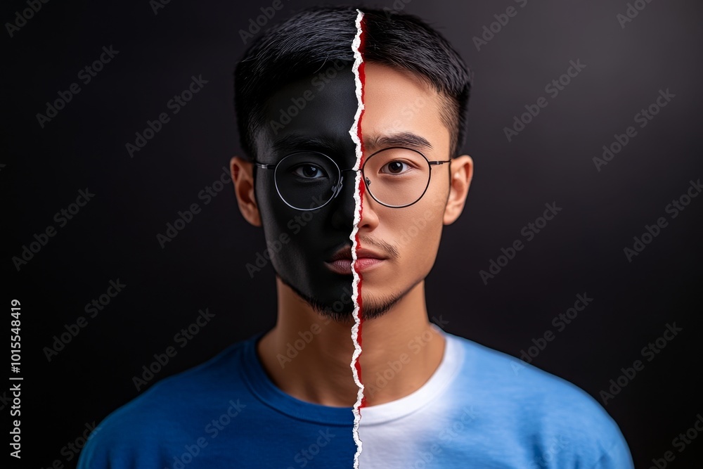 Realistic image of a person torn between traditional and modern moral ...