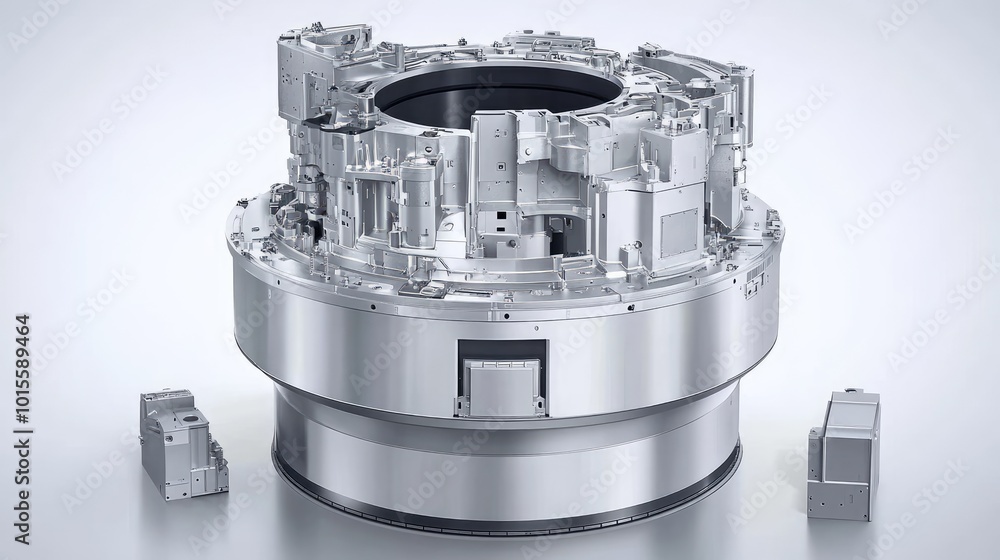 The inner components of a turbine generator, showing coils and magnets ...