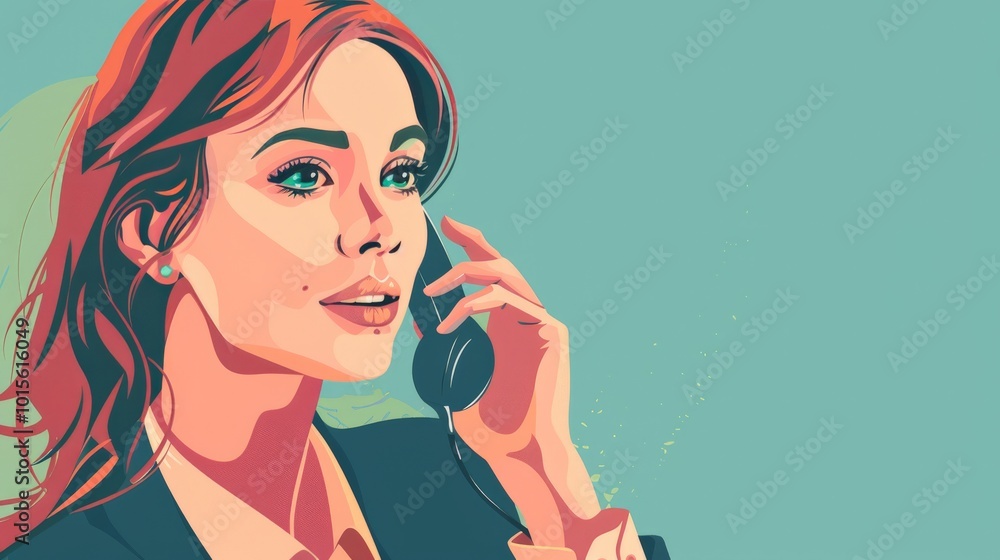 Graphic of a business woman making a phone call flat design front view ...