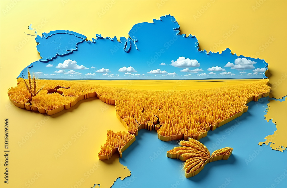 volumetric map of Ukraine, 3D model, in the colors of the Ukrainian ...