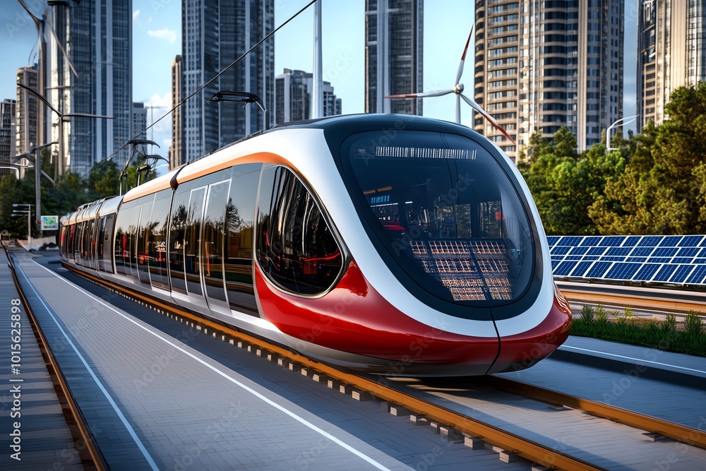 Hyper-realistic rendering of a futuristic cityscape, with solar panels ...