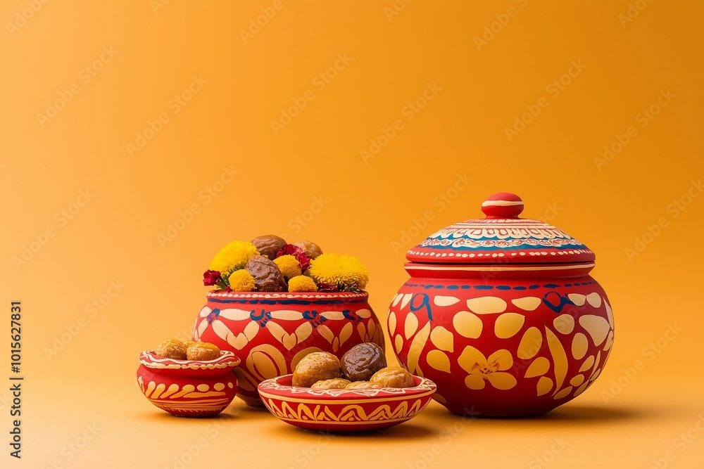 Hand-Painted Pots with Sweets and Flowers for Diwali, Pongal, and ...