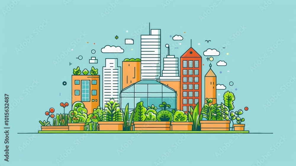 Graphic of an urban farm growing crops vertically flat design front ...