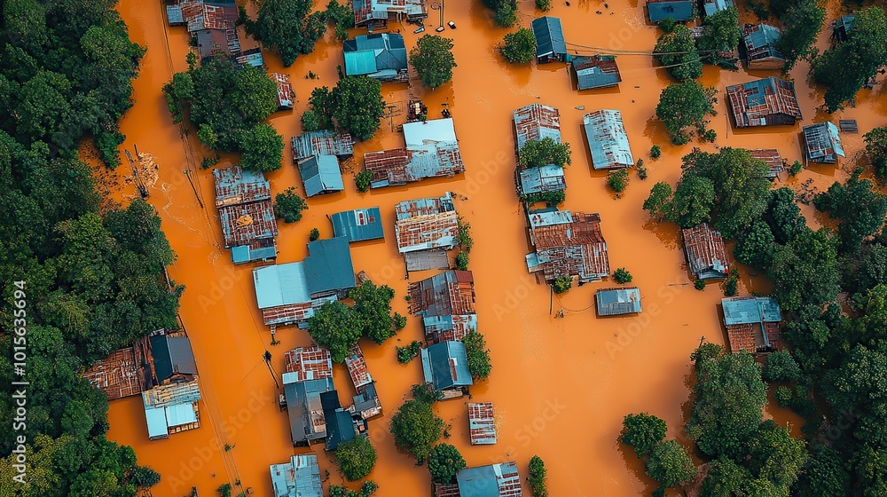 Flooded houses and streets are visible from the air after a cyclone ...