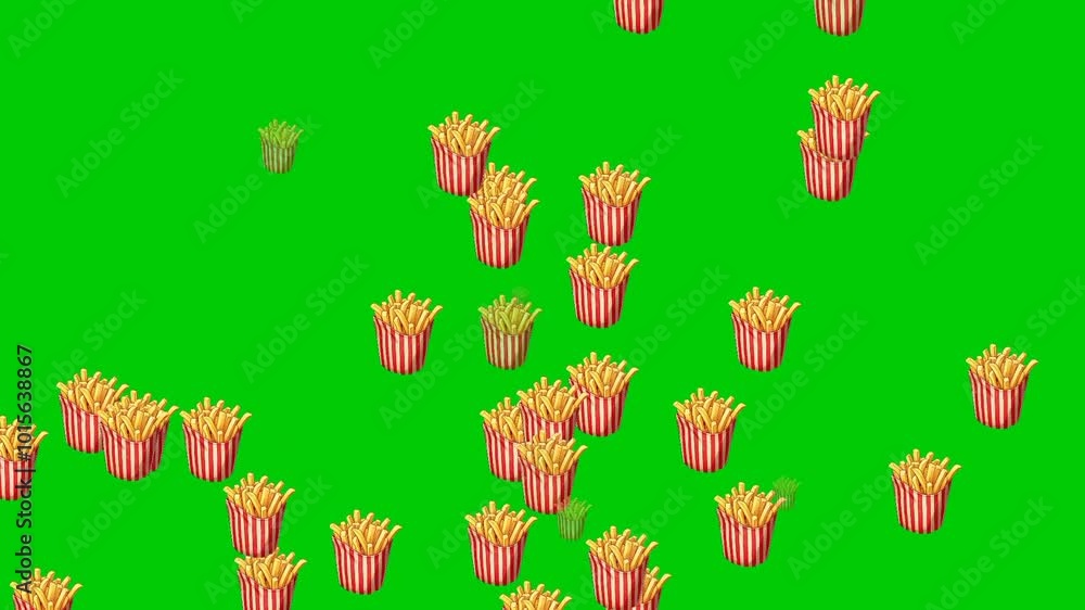 Rain or falling of french fries animation with green screen background ...