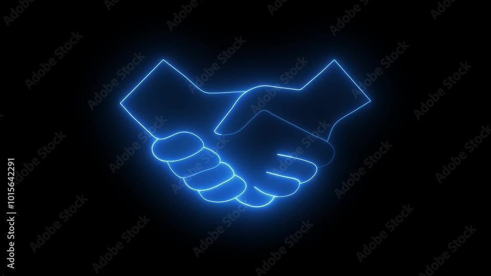 Glowing neon Symbol of handshake, agreement contract concept. Neon ...