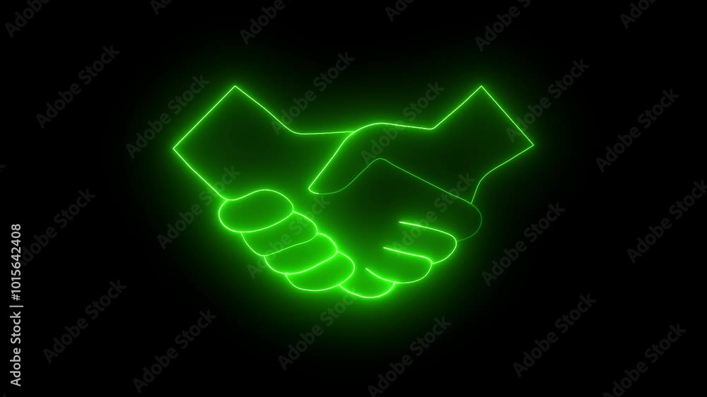 Glowing neon Symbol of handshake, agreement contract concept. Neon ...