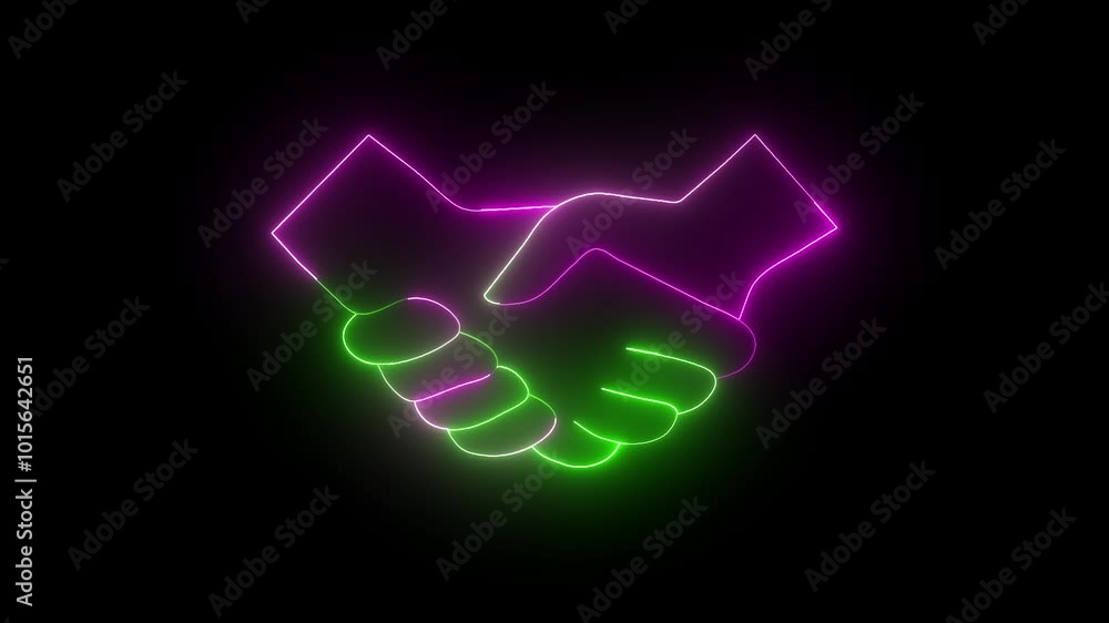 Glowing neon Symbol of handshake, agreement contract concept. Neon ...