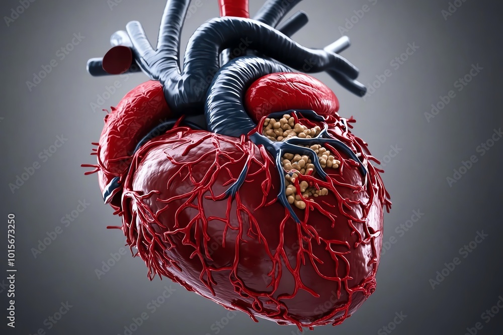 Realistic heart pumping blood, with detailed anatomy showing the flow ...